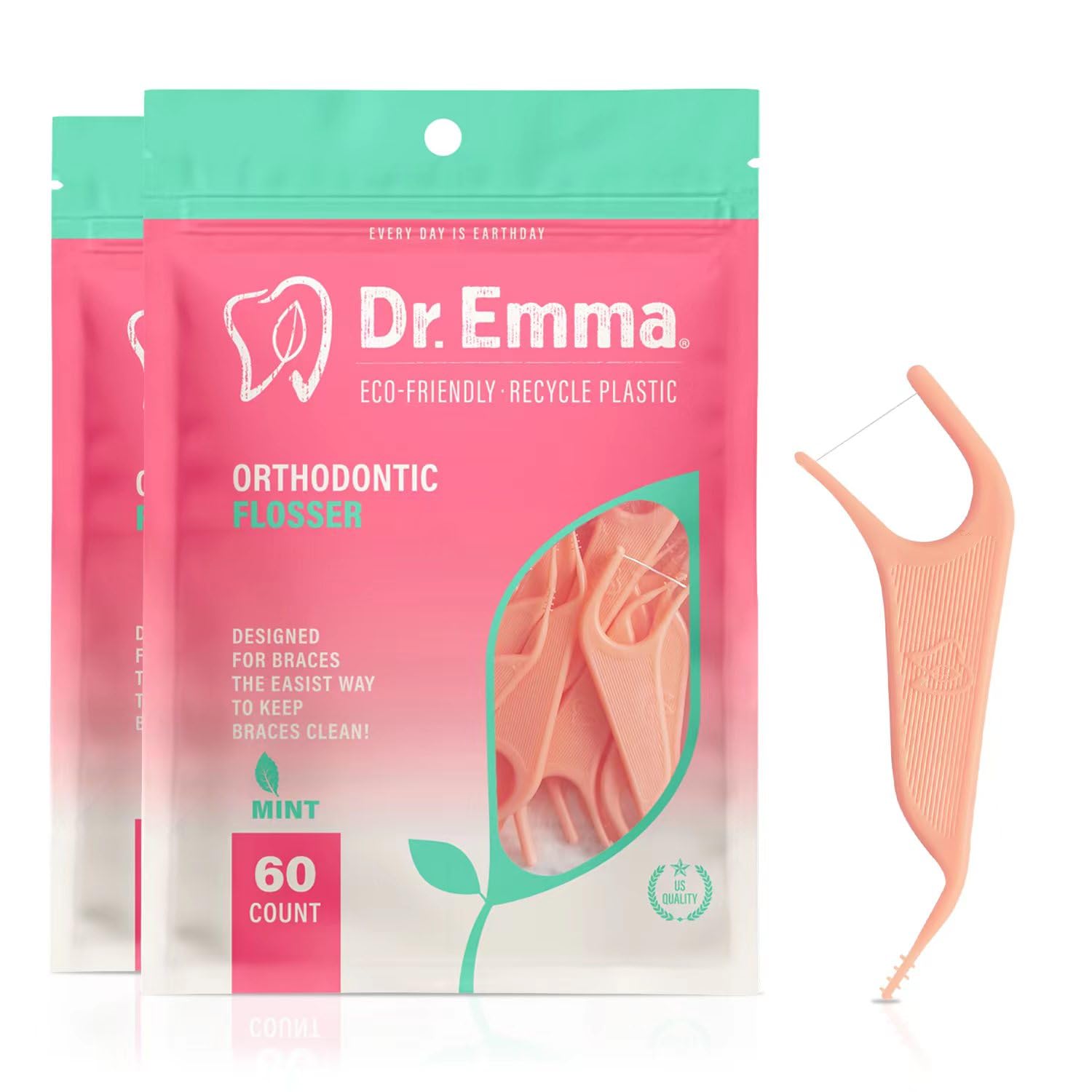 Dr. Emma Orthodontic Flossers for Braces Mint Flavor 60 Ct/Bag 2 Pack ...